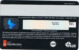 Bank Card: Banco Hipotecario (Banco Hipotecario, ArgentinaCol:AR-VI-0130.03