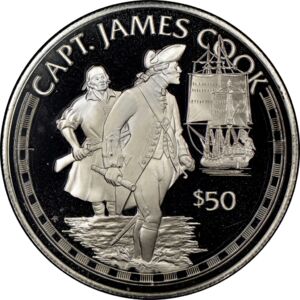 Coin: 50 Dollars (British explorer Captain James Cook) (Cook Islands ...