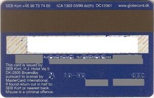Bank Card: Globe Card MasterCard (Mastercard, DenmarkCol:DK-MC-0014