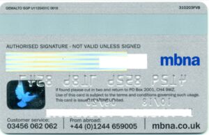 Bank Card: MBNA VISA Credit (MBNA Europe Bank, United Kingdom of Great ...