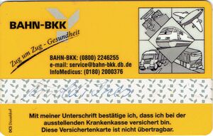 Functional Card: Bahn - BKK (Insurance, Germany, Federal Republic(BKK ...
