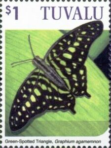 Stamp: Green-Spotted Triangle (Graphium agamemnon) (Tuvalu(Butterflies ...