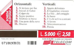 Scheda Telefonica: La Scheda Enigmistica - Parole Crociate (Telecom Italia, Italia(01 - Figurate ...