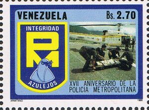 Stamp: Police Academy and Emblem (Venezuela(City Police of Caracas ...