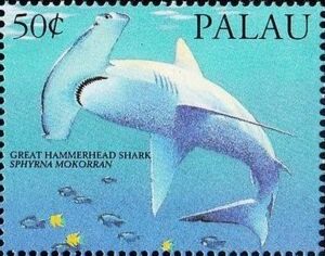 Stamp: Great Hammerhead Shark (Sphyrna mokorran) (Palau(Sharks) Mi:PW ...