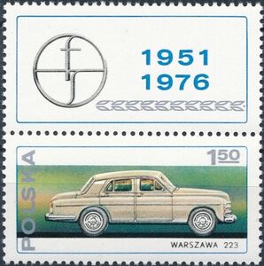 Stamp: Warszawa 223 with label (Poland(Automobiles, Zeran Factory ...