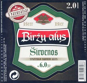 Drink Label: Birzu Sirvenos alus (Birzai - UAB “Biržų alus ...