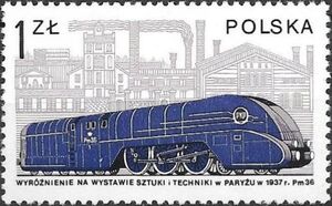 Stamp: Pm36 and Cegielski factory, Chrzanow, 1937 (Poland(Locomotives ...