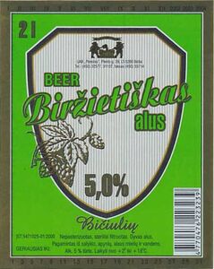 Drink Label: Birzietiskas alus (UAB Ponoras, LithuaniaCol:LT-BEER-000984