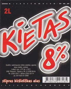 Drink Label: Kietas 8% (UAB Ponoras, LithuaniaCol:LT-BEER-000996