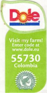Fruit Sticker: Dole 55730 (Colombia(Dole My Farm Rainforest Alliance ...