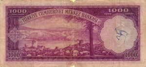 Billete de Banco: 1,000 Turkish Lira (Türkiye (Turquía)(1952-5.Emisyon ...