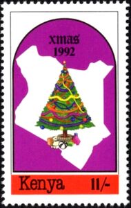 Stamp: Christmas tree, map of Kenya (Kenya(Christmas 1992) Mi:KE 567,Sn ...