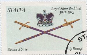 Stamp: Royal Silver Wedding, Swords of State (Scotland, Staffa ...