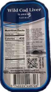Food Label: Pesces Wild Cod Liver (Zenith Foods LLC, United States of ...