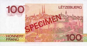 Banknote: 100 Francs (Luxembourg(1985-1996 Issue) Wor:P-58s