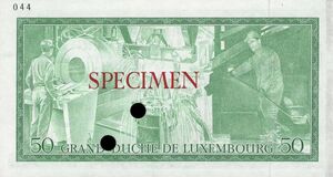 Banknote: 50 Francs (Luxembourg(1966-1972 Issue) Wor:P-55s.2