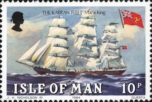 Stamp: Manx King (full-rigged ship), 1884 (Isle of Man(Sailing ships of ...