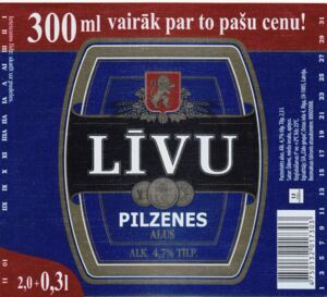 Drink Label: Livu Pilzenes (Lāčplēša alus, LatviaCol:LV-BEER-000328