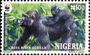 Stamp: Cross River Gorilla (Gorilla gorilla diehli) (Nigeria(WWF) Mi:NG ...