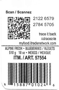 Food Label: Alpine Fresh Blueberries (Alpine Fresh, Inc., United States ...