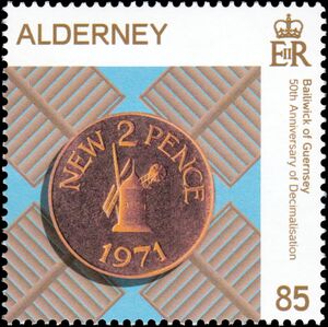 Stamp: Guernsey 2 New Pence Coin of 1971 (Alderney(Currency ...