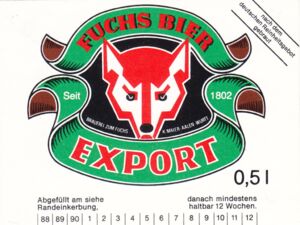 Drink Label: Fuchs Bier Export (Brauerei Zum Fuchs Aalen, Germany ...