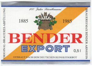 Drink Label: Bender Export (Brauerei Bender Arnstein, Germany, Federal ...