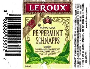 Drink Label: Leroux Peppermint Schnapps (Leroux & Co., United States of ...