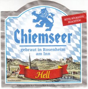 Drink Label: Chiemseer Hell (Chiemgauer Brauhaus Rosenheim, Germany ...