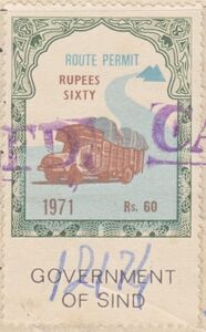 Stamp: Lorry and mountain route (Pakistan: Revenue Stamps(Sindh Route ...