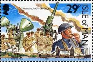 Stamp: Civil Defence, Anti Aircraft Defence (Isle of Man(50th ...