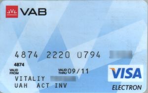 Bank Card: VABank Debit Card (VABank, UkraineCol:UA-VE-0180.03
