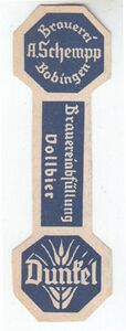 Drink Label: Schempp Vollbier dunkel (Brauerei A. Schempp, Bobingen ...