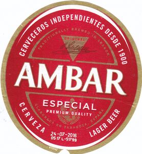 Drink Label: Ambar Especial (La Zaragozana S.A., SpainCol:ES-BEER-002231