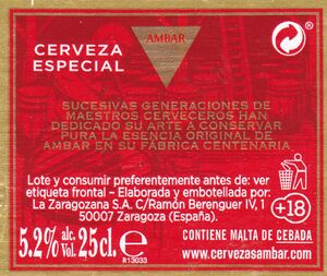 Drink Label: Ambar Especial (La Zaragozana S.A., SpainCol:ES-BEER-002231
