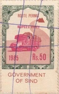 Stamp: Lorry and mountain route (Pakistan: Revenue Stamps(Sindh Route ...