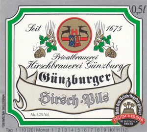 Drink Label: Günzburger Hirsch Pils (Hirschbrauerei Günzburg, Germany ...