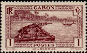 Stamp: Timber Raft on Ogowe River (Gabon(Log raft definitive) Mi:GA 127 ...