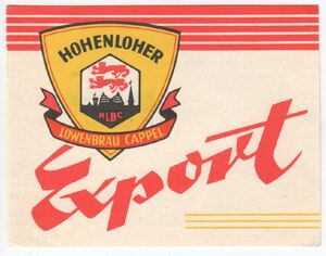 Drink Label: Hohenloher Export (Löwenbräu Cappel, Germany, Federal ...