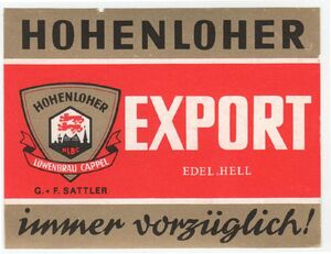 Drink Label: Hohenloher Export (Löwenbräu Cappel, Germany, Federal ...