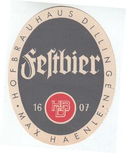 Drink Label: HBD Festbier (Hofbrauhaus Dillingen, Germany, Federal ...