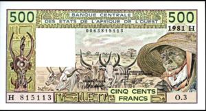 Banknote: 500 Francs (West African States(H for Niger) Wor:P-606 Hb