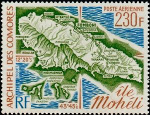Stamp: Map of Moheli (ComorosMi:KM 190,Sn:KM C68,Yt:KM PA67,Sg:KM 171 📮