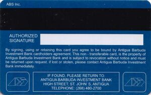 Tarjeta de Banco: ABi Card (ABI Bank Ltd., Antigua y BarbudaCol:AG-GM-0001