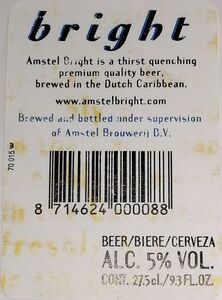 Dranketiket: Amstel Bright (Antilliaanse Brouwerij N.V., Nederlandse ...