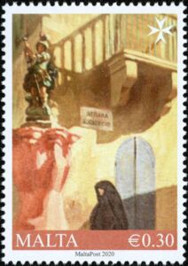 Stamp: Edward Caruana Dingli (1876-1950) Woman Wearing Ghonnella (Malta ...