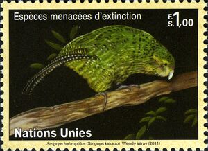 Stamp: Kakapo (Strigops habroptilus) (UNO Geneva(Endangered Species) Mi ...