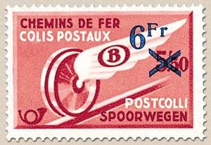 Stamp: Railway Stamp: Winged Wheel with Surcharge (Belgium(Parcel Post ...