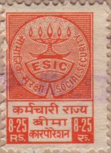 Stamp: ESIC logo (India: Revenue Stamps(Social Security) Bar:IN SS40 📮